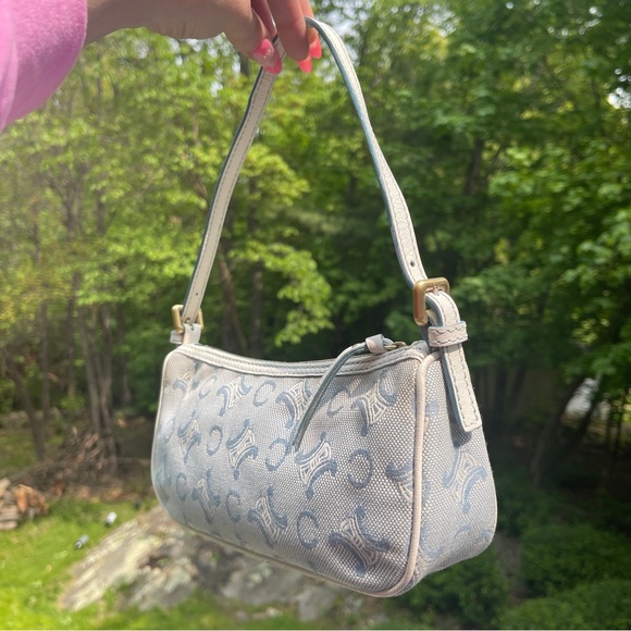 Celine | Bags | Auth Celine Mini Baby Blue Macadam Triumph Pouchette ...